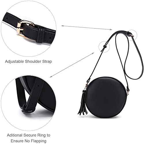 CATMICOO Round Crossbody Purses for Women Circle Bag with Tassel (Black)