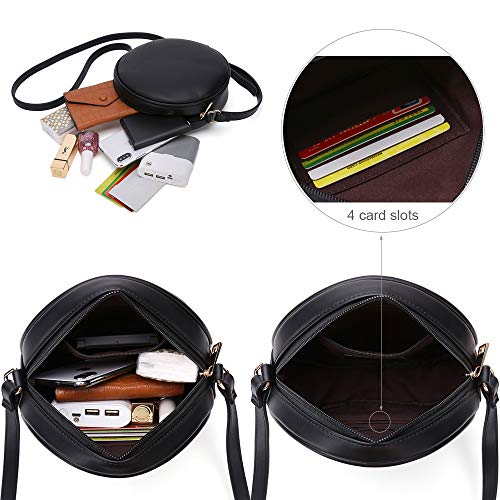 CATMICOO Round Crossbody Purses for Women Circle Bag with Tassel (Black)