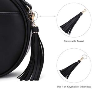 CATMICOO Round Crossbody Purses for Women Circle Bag with Tassel (Black)