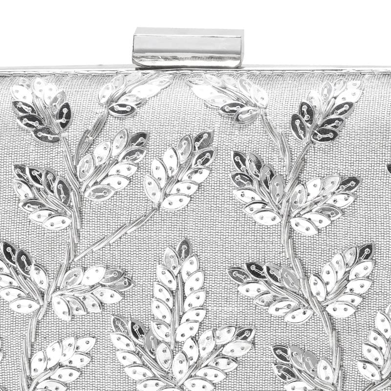 Aheli Indian Clutch Purses for Women Wedding Handmade Evening Handbags Party Bridal Clutch, Silver