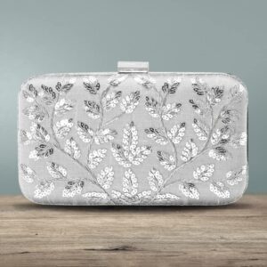 Aheli Indian Clutch Purses for Women Wedding Handmade Evening Handbags Party Bridal Clutch, Silver