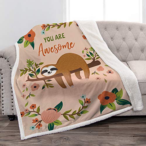 Jekeno Sloth Sherpa Blanket Smooth Soft Print Throw Blanket Kid Baby for Sofa Chair Bed Office Travelling Camping 50"x60"