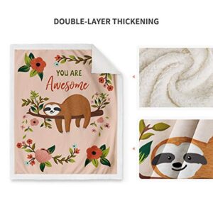 Jekeno Sloth Sherpa Blanket Smooth Soft Print Throw Blanket Kid Baby for Sofa Chair Bed Office Travelling Camping 50"x60"