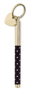 kate spade new york black metal ink pen key fob, black ink ballpoint keychain pen, pin dot