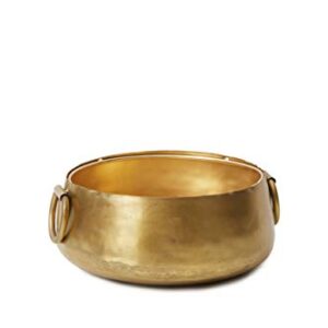 Serene Spaces Living Decorative Gold Iron Handi Bowl, Large Centerpiece Bowl - Traditional Indian Style Urli Bowl for Home, Diwali, Pooja, Potpourri, Measures 3.75" Tall & 9" Diameter