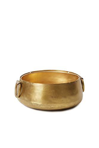 Serene Spaces Living Decorative Gold Iron Handi Bowl, Large Centerpiece Bowl - Traditional Indian Style Urli Bowl for Home, Diwali, Pooja, Potpourri, Measures 3.75" Tall & 9" Diameter