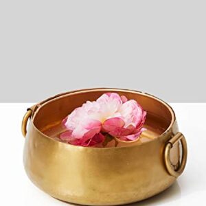 Serene Spaces Living Decorative Gold Iron Handi Bowl, Large Centerpiece Bowl - Traditional Indian Style Urli Bowl for Home, Diwali, Pooja, Potpourri, Measures 3.75" Tall & 9" Diameter