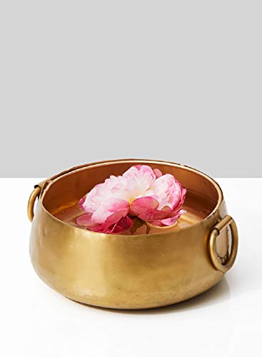 Serene Spaces Living Decorative Gold Iron Handi Bowl, Large Centerpiece Bowl - Traditional Indian Style Urli Bowl for Home, Diwali, Pooja, Potpourri, Measures 3.75" Tall & 9" Diameter