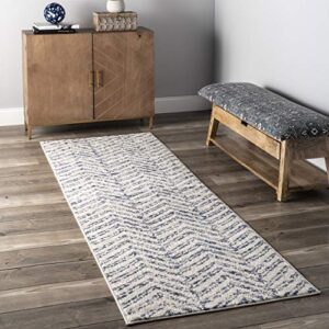 nuloom rosanne geometric runner rug, 2′ 6″ x 12′, blue