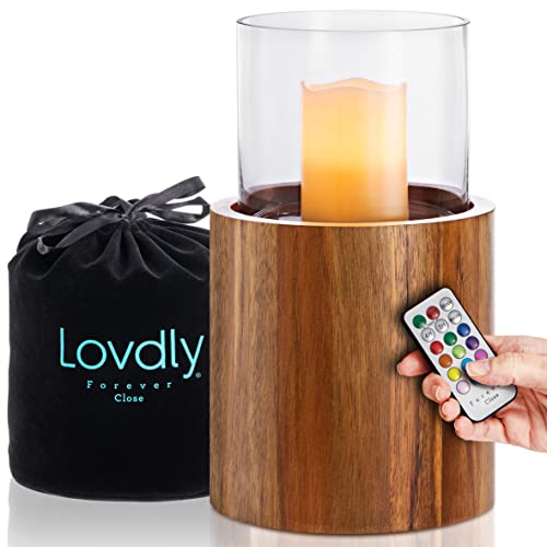 Lovdly Cremation Urn for Human Ashes, Large-Medium Keepsake Urns for Adult & Pet Ashes, Decorative Urn Made from Premium Wooden Base with Glass Top & Flameless LED