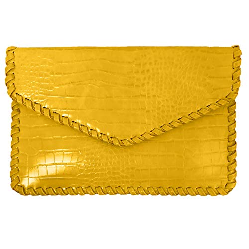 JNB Flat Crocodile Pattern Envelope clutch,Yellow