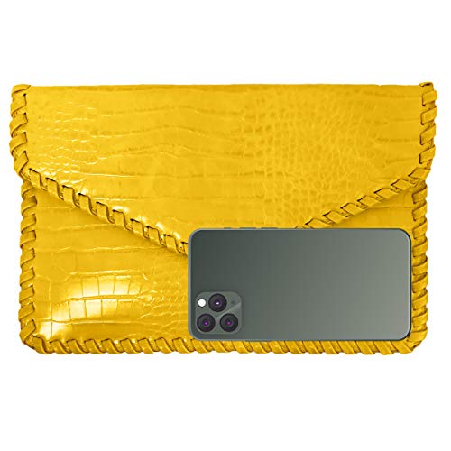 JNB Flat Crocodile Pattern Envelope clutch,Yellow