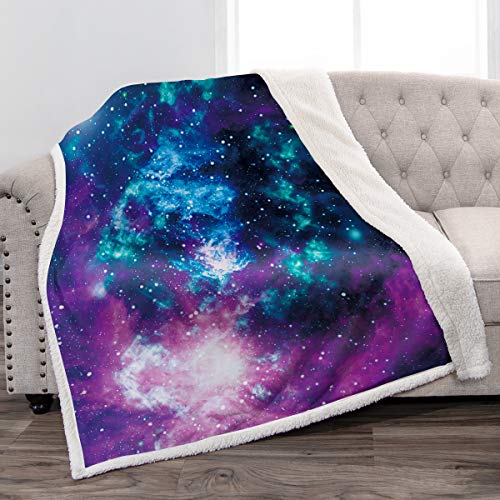 Jekeno Galaxy Space Blanket Sherpa Universe Blanket Smooth Soft Print Throw Blanket for Gift Women Girls 50"x60"