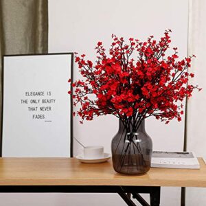 Momkids 6 Pcs Babys Breath Artificial Flowers Bulk Real Touch Faux Gypsophila Bouquet Fake Plastic Silk Flowers for Home Kitchen Bedroom Wedding Festival Christmas Halloween Party Decoration (Red)