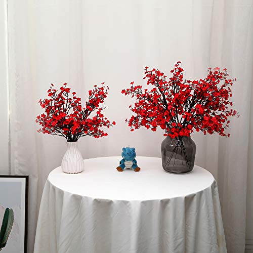 Momkids 6 Pcs Babys Breath Artificial Flowers Bulk Real Touch Faux Gypsophila Bouquet Fake Plastic Silk Flowers for Home Kitchen Bedroom Wedding Festival Christmas Halloween Party Decoration (Red)