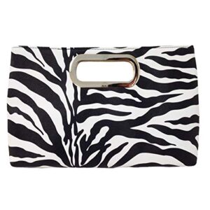 jnb top handle zebra print clutch,wht/bk