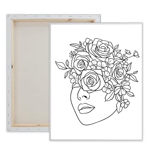 Essenburg Pre Drawn Canvas Side Flower Lady Paint Kit | Adult & Teen Sip and Paint Party Favor | DIY Date Night Couple Activity (S 8X10 CANVAS ONLY)