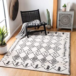 safavieh tunisia collection 5’3″ x 7’7″ ivory / black tun736a moroccan tribal non-shedding living room bedroom dining home office area rug