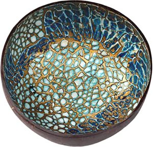 chezmax natural coconut bowl mother of pearl inlaid shell bowls key bowl for entryway table candy container nuts holder fruits & dry snack storage bowl round handcrafted bowl for decoration(blue-gold)