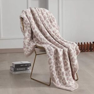 Soft Fuzzy Fluffy Leopard Knit Throw Blanket, Cozy Plush Reversible Blanket Cheetah Blanket for Couch Sofa Bed, Stone/Cream