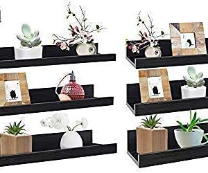 16 Inch + 24 Inch Black Wall Mounted Floating Shelves Set of 3