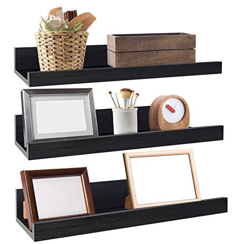 16 Inch + 24 Inch Black Wall Mounted Floating Shelves Set of 3