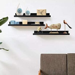 16 Inch + 24 Inch Black Wall Mounted Floating Shelves Set of 3