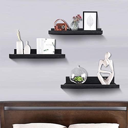 16 Inch + 24 Inch Black Wall Mounted Floating Shelves Set of 3