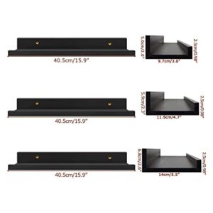 16 Inch + 24 Inch Black Wall Mounted Floating Shelves Set of 3