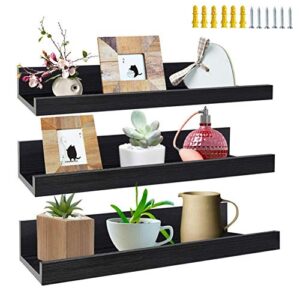 16 Inch + 24 Inch Black Wall Mounted Floating Shelves Set of 3