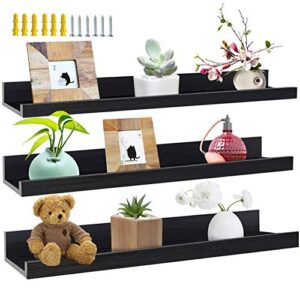 16 Inch + 24 Inch Black Wall Mounted Floating Shelves Set of 3