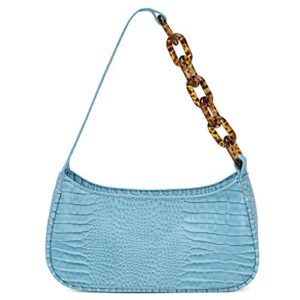 Stylish Classic Clutch Purse Shoulder Bag Tote Handbag with Zipper Closure for Women (Blue)