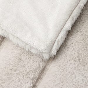 Cozy Bliss Luxury Super Soft Striped Faux Fur Throw Blanket for Couch, 60"x80" Beige, Warm Milky Plush Blanket for Sofa Bed Living Room Bedroom (Stripe-Beige)