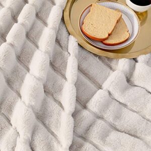 Cozy Bliss Luxury Super Soft Striped Faux Fur Throw Blanket for Couch, 60"x80" Beige, Warm Milky Plush Blanket for Sofa Bed Living Room Bedroom (Stripe-Beige)