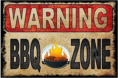 Vintage Metal Tin Signs Warning BBQ Zone Poster Garden Art Wall Hanging 8x12 inch