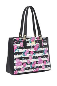 luv betsey by betsey johnson lbbrianne striped floral black trimmed exterior front snap pocket shoulder bag