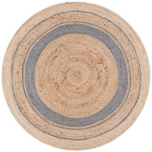 SAFAVIEH Natural Fiber Round Collection 4' Round Silver NF120G Handmade Boho Country Farmhouse Jute Area Rug