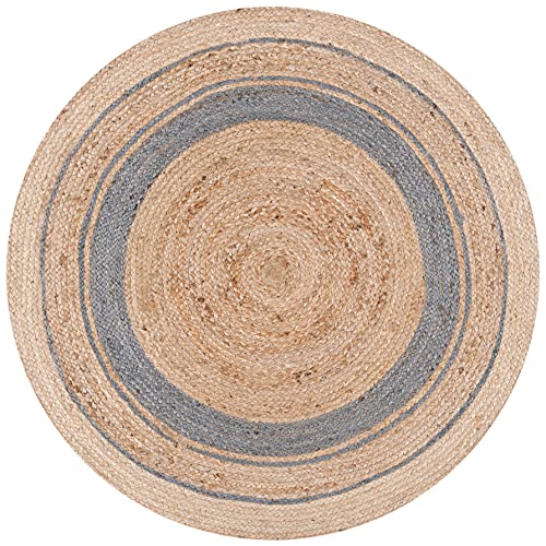 SAFAVIEH Natural Fiber Round Collection 4' Round Silver NF120G Handmade Boho Country Farmhouse Jute Area Rug