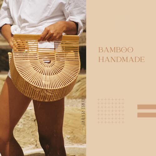 RULER TRUTH Handbag for Women Tote Bamboo Bag by Handmade Straw Bag,Natural Bamboo Purse for Summer Beach (Original, S)