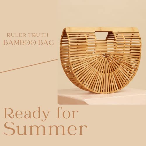 RULER TRUTH Handbag for Women Tote Bamboo Bag by Handmade Straw Bag,Natural Bamboo Purse for Summer Beach (Original, S)