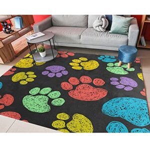 alaza colorful paw print footprint animal non slip area rug 5′ x 7′ for living dinning room bedroom kitchen hallway office modern home decorative