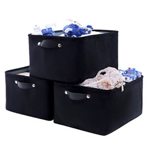 fenqdoou large velvet storage bins, storage baskets with sturdy handles,collapsible 3 pack storage box suitable for home ,closet,office ,nursery, shelf, toys 15.7×11.8×8.2 inches(black)