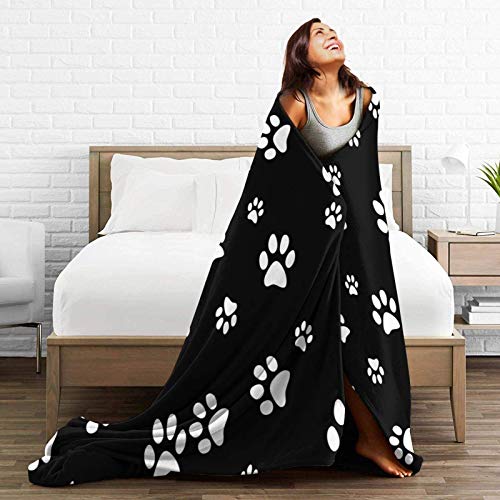 Ahuahua White Black Paw Print Micro Fleece Throw Blanket Ultra-Soft Throws for Bedding Couch Sofa 50" X40