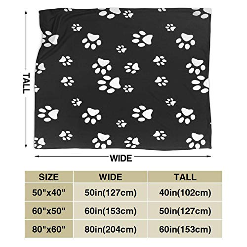 Ahuahua White Black Paw Print Micro Fleece Throw Blanket Ultra-Soft Throws for Bedding Couch Sofa 50" X40