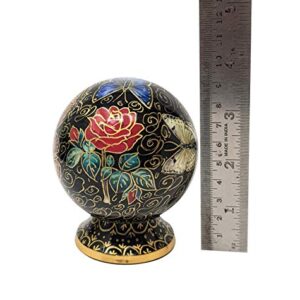 Precious Handicraft Keepsake Butterflies on Rose Floral Globe Style Cremation Urn - 100% Handcrafted Adult Funeral Urn - Solid Affordable Large Urn for Human Ashes, (Black)