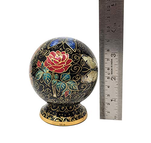 Precious Handicraft Keepsake Butterflies on Rose Floral Globe Style Cremation Urn - 100% Handcrafted Adult Funeral Urn - Solid Affordable Large Urn for Human Ashes, (Black)