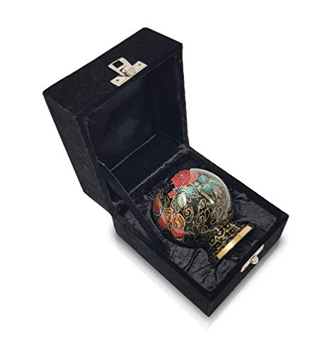 Precious Handicraft Keepsake Butterflies on Rose Floral Globe Style Cremation Urn - 100% Handcrafted Adult Funeral Urn - Solid Affordable Large Urn for Human Ashes, (Black)