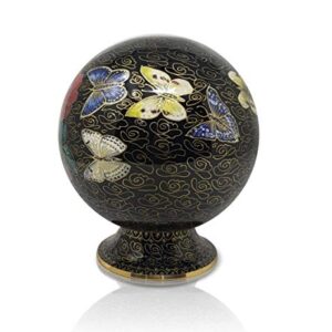 Precious Handicraft Keepsake Butterflies on Rose Floral Globe Style Cremation Urn - 100% Handcrafted Adult Funeral Urn - Solid Affordable Large Urn for Human Ashes, (Black)