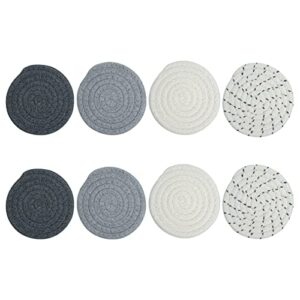 Coasters for Drinks Absorbent with Holder，Handmade Woven Coasters for Table Protection, Heat-Resistant Braided Coasters Set of 8, Great Housewarming Gift, Beige/Grey, Light Grey, Beige