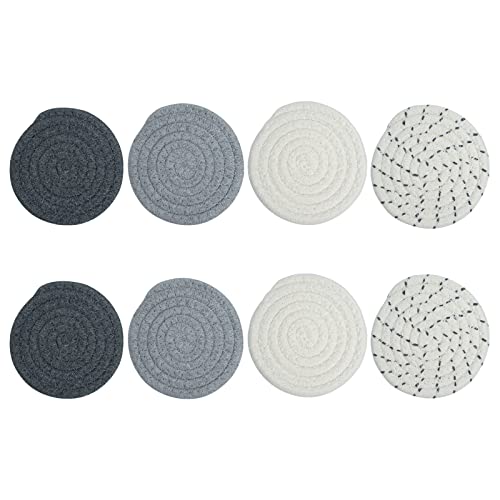 Coasters for Drinks Absorbent with Holder，Handmade Woven Coasters for Table Protection, Heat-Resistant Braided Coasters Set of 8, Great Housewarming Gift, Beige/Grey, Light Grey, Beige